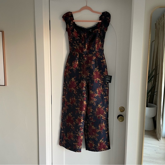 Lulus | Pants & Jumpsuits | Lulus Glam Midnight Blue Floral Jacquard ...